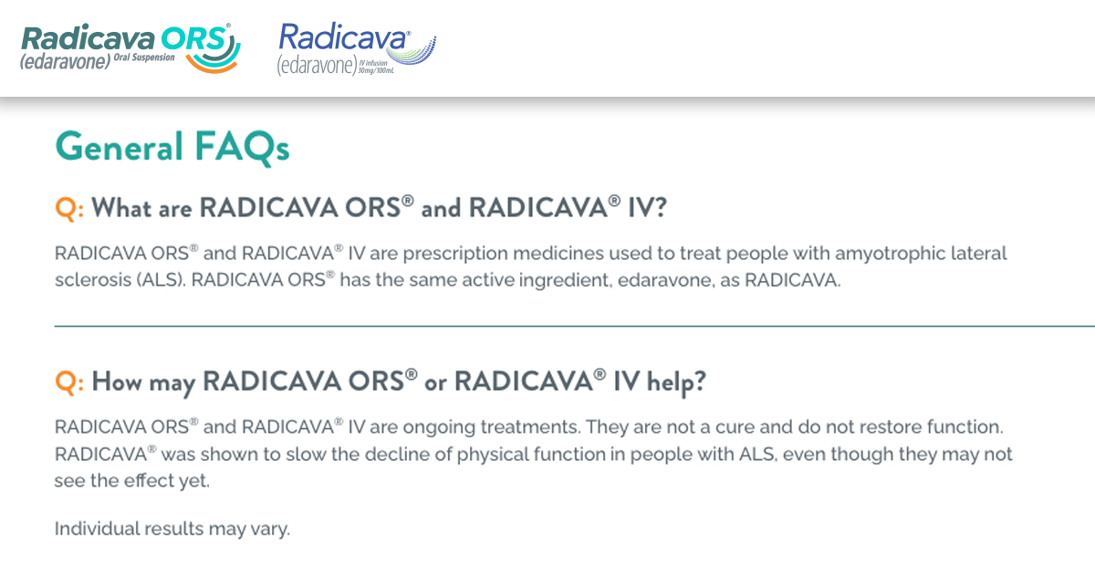 Q&A for RADICAVA ORS® (edaravone) | ALS Treatment & Side Effects